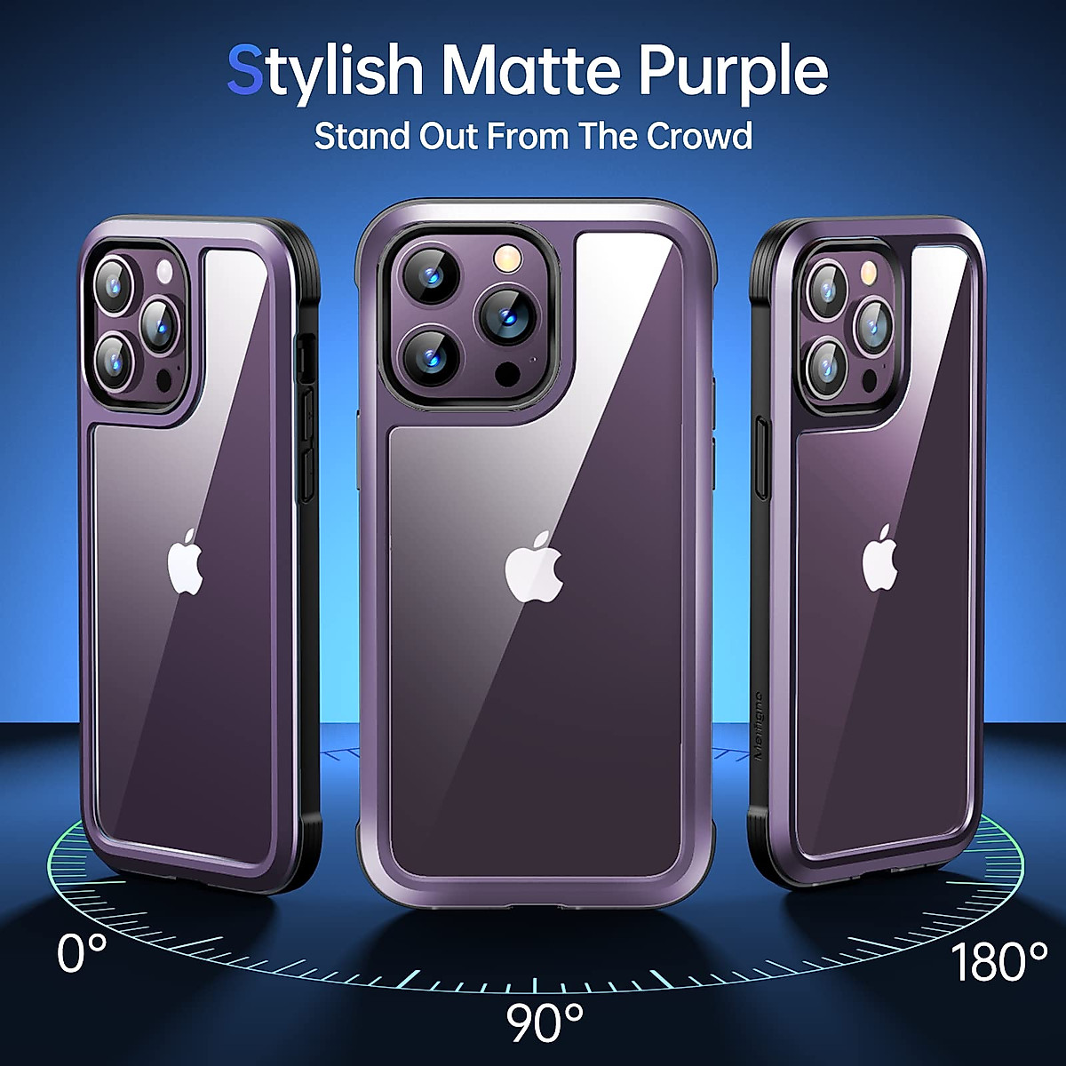 Meifigno Rainbow Series for iPhone 14 Pro Max Case with Aluminum Frame & 3X Shockproof Bumper & Clear Back, [3X Military Grade Drop Protection], Protective Phone Case iPhone 14 Pro Max, Lavender