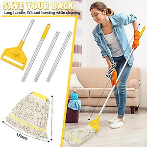 Commercial Mop Heavy Duty Industrial Cotton Mop with Long Handle,Looped-End String Wet Mops for Home,Garage,Office, Workshop, Warehouse Floor Cleaning