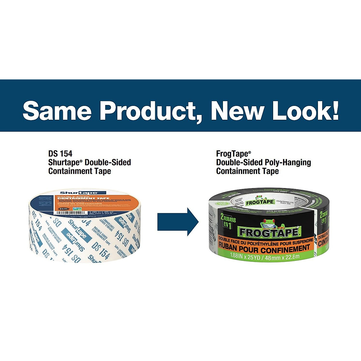 Shurtape DS 154 Double-Sided Containment Tape, Painter's Tape and Sticks to Plastic Sheets, For Painting and Remodeling, 48mm x 23 Meters, Natural, 1 Roll (104333)