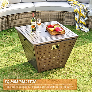 PaPaJet 32" Propane Fire Pit Table, 50,000 BTU Square Gas Firepit Table with Lid and Lava Rock, Great for Outdoor Garden Backyard Patio, Brown