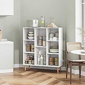 ITUSUT Floor Display Cabinet, Open Shelf Bookcase with Legs, 8 Cube Storage Organizer, Home Office Furniture Bookcase, Side Cabinet for Small Space, Bedroom, Living Room, Office