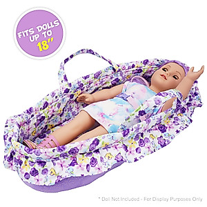 June Garden Cozy Dream Doll Bassinet - Baby Doll Portable Carrier - Fits for American Girl Dolls up to 18" - Soft Pillow & Safety Buckle Included - Purple