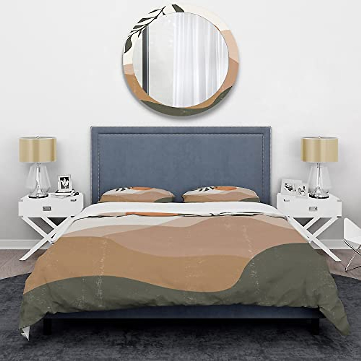 DESIGN ART Designart 'Abstract Red Moon in Earth Toned Mountains I' Modern Duvet Cover Comforter Set Full/Queen Cover + Comforter + 2 Shams 4 Piece