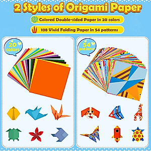 Aigybobo Origami Paper Set, 308PCS Kids Craft Paper Kit with Instructional Book for Girls Age 6,7,8,9,10,11,12, Art Projects Supplies for School Class Craft Lessons- Christmas Gifts for Boys&Girls