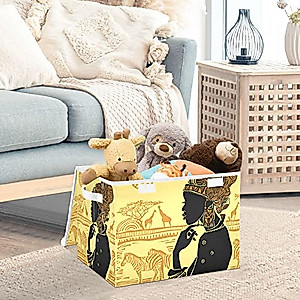innewgogo Silhouette Beautiful African Woman Storage Bins with Lids for Organizing Organizer Basket with Lid with Handles Oxford Cloth Storage Cube Box for Car