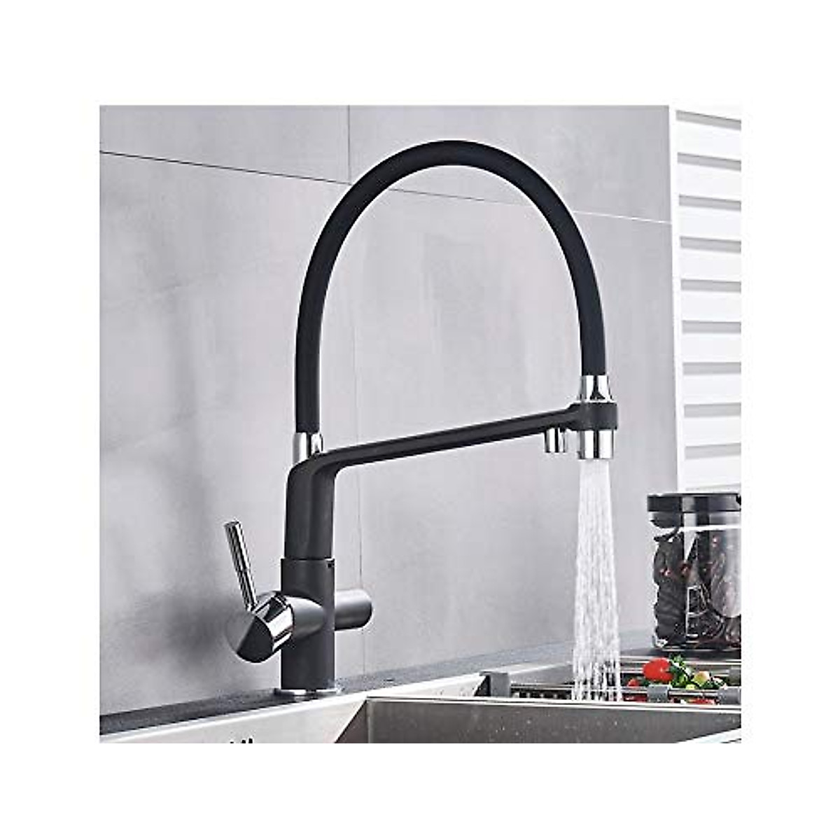 YJRIC Kitchen fau cet Kitchen Water Filter Faucet Kitchen faucets Dual Spout Filter Faucet Mixer 360 Degree Rotation Water Purification Feature Taps,Black