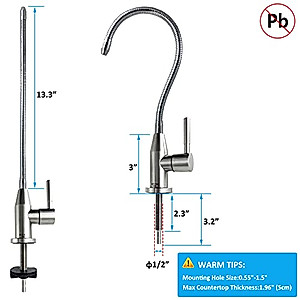 2024 SUS304 Stainless Steel Drinking Water Faucet with Flexible Gooseneck, Lead-Free Beverage Kitchen Water Filter Faucet Fits Most Water Purifier Filter Filtration Systems or Reverse Osmosis Units
