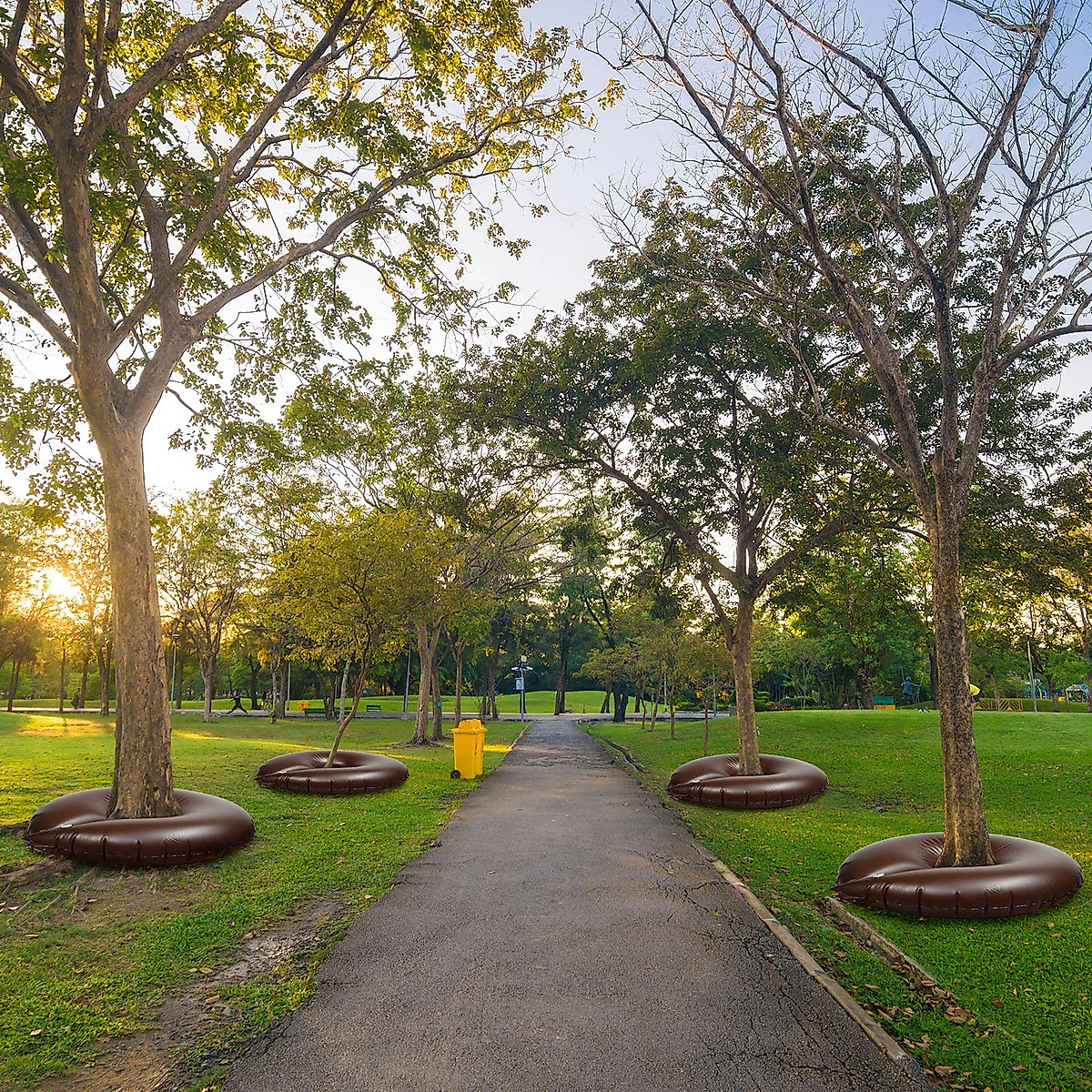 Spakon Tree Watering Ring Tree Bag for Watering PVC Drip Irrigation Water Pouch Round Watering Bags Automatic Drip System Planting Gardening Trees Shrubs, Brown (10 Gallon, 4 Pack)