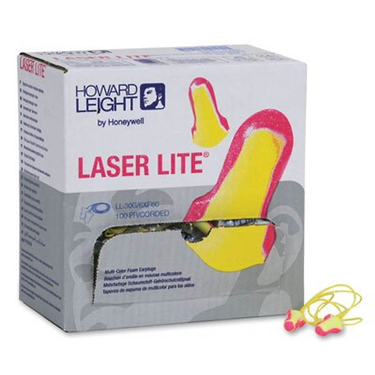 Howard Leight Laser Lite Earplugs - Corded (100 Pairs per Dispenser Box) (1 Dispenser Box) - AB-266-2-82