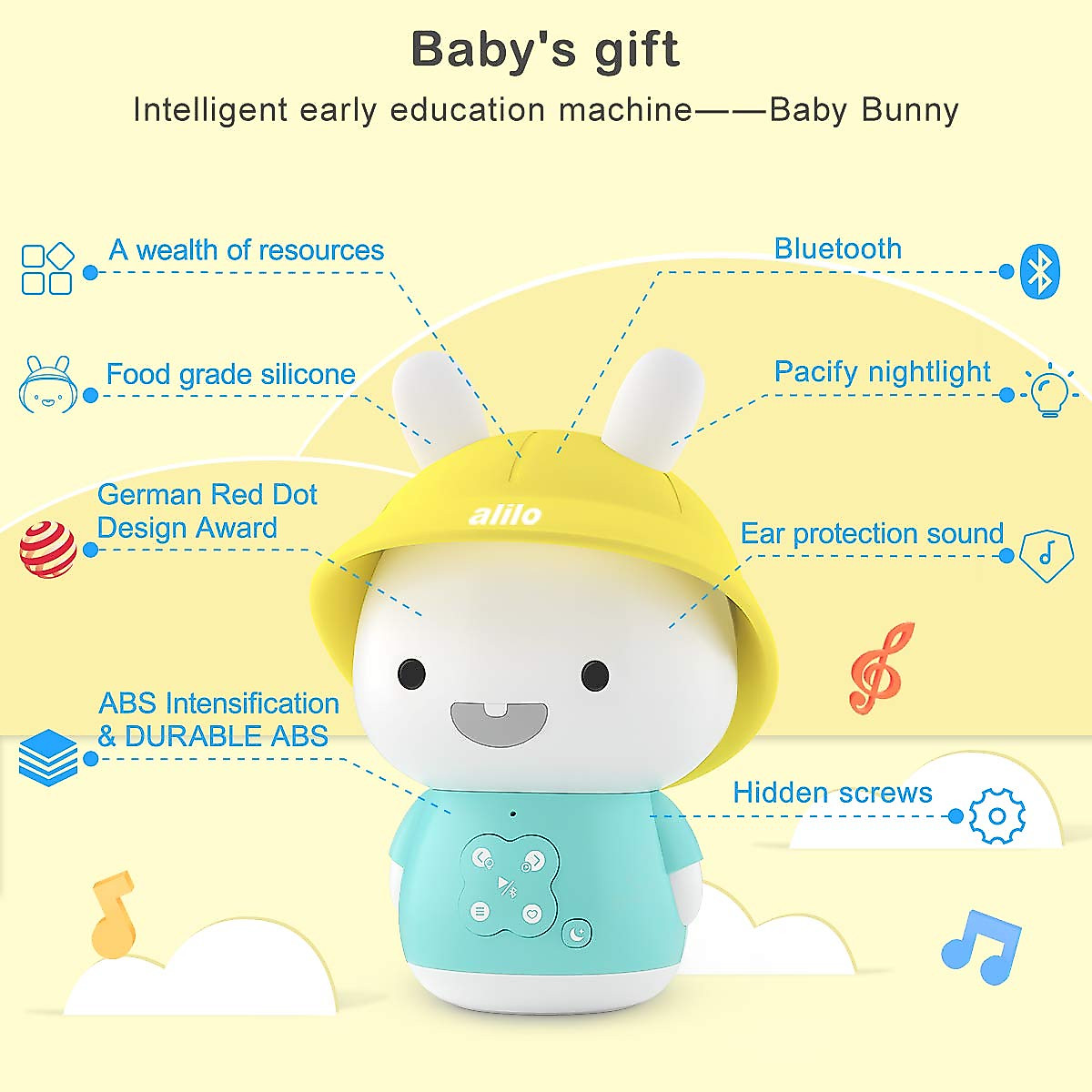 Alilo Smart Learning Robot Bunny Toy, Rabbit Montessori Education Toy with New Deluxe Bluetooth and Lights Model, Bedtime Storytelling, Gift Present for 8-48 Months Baby Kids Infants Toddlers