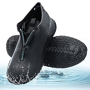 Silicone Shoe Cover Waterproof, Reusable Boot Shoes Covers with Zipper,Non Slip Rain Snow Bowling Travel Indoor Outdoor Overshoe Rubber Protectors for Men Women Kids Protection Galoshes-1 Pair-Black,L