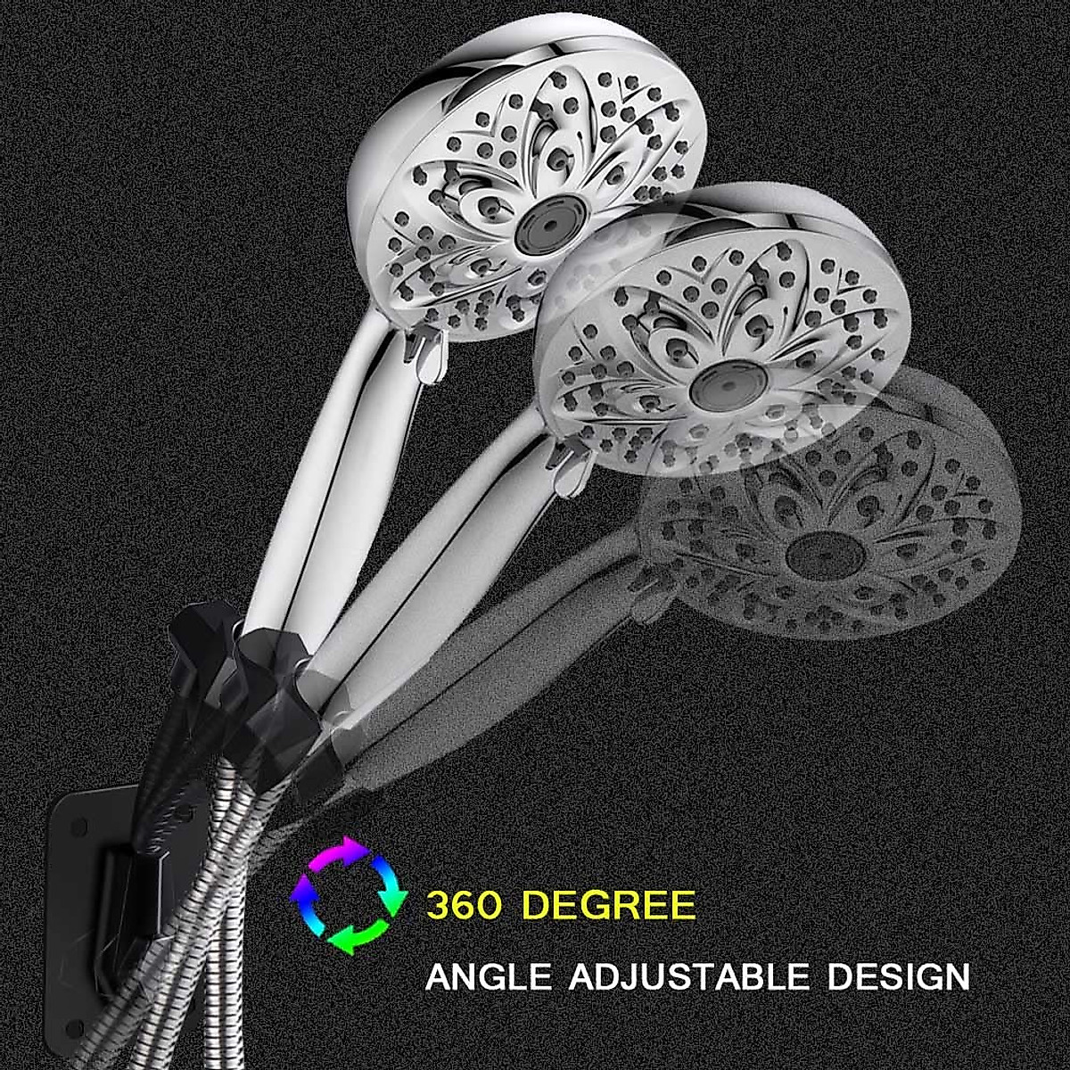 Shower Head Holder Strong Adhesive 360 Degree Rotatable Adjustable Handheld Shower Wand Holder Wall Mount Bracket for Bathroom (Black)