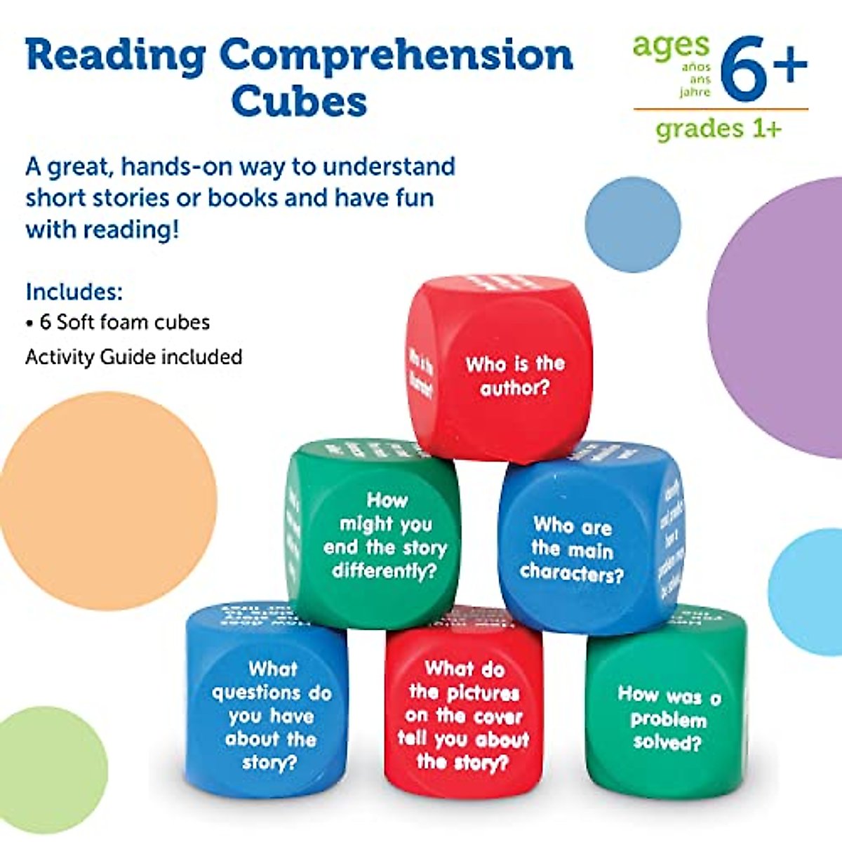 Learning Resources Reading Comprehension Cubes, 6 Colored Foam Cubes, Ages 6+, Multi-color, 1-5/8 L x 1-5/8 W in