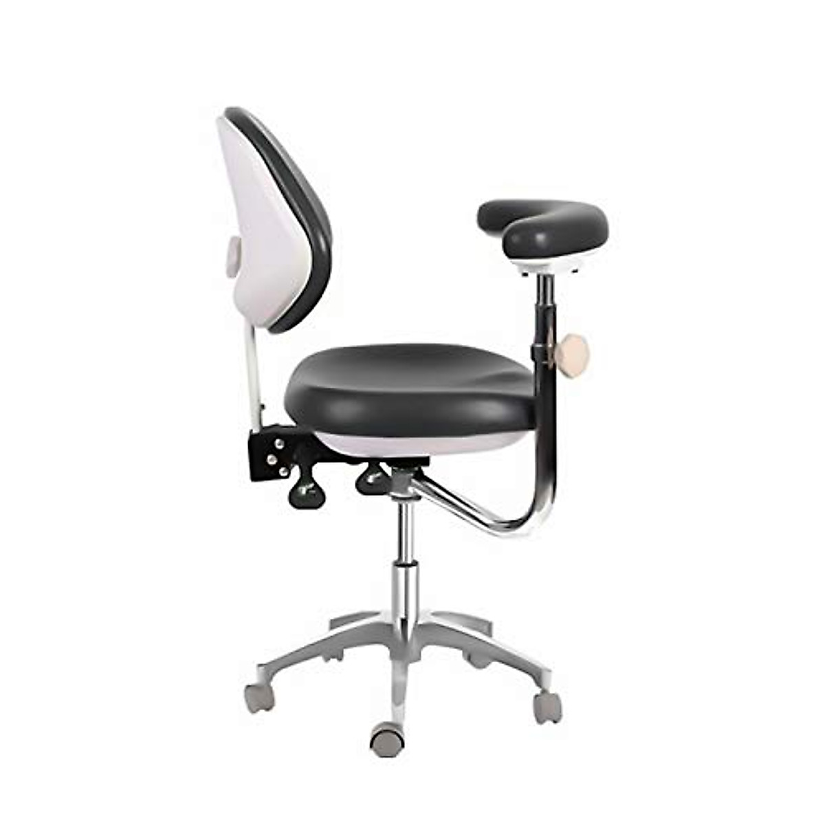 Aries Outlets Dental Adjustable Doctor's Stool Assistant Chair+360 Degree Rotation Armrest PU