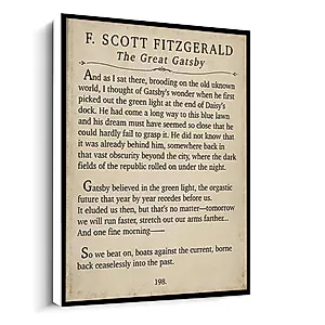F Scott Fitzgerald Quote,The Great Gatsby,So We Beat On, Boats Against The Current Print Canvas wall art For living room bedroom office home decoration artwork 8"x12"Framed