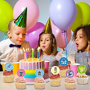 24pcs Stitch Cake Toppers Cupcake Ring Decor for Kids Cartoon Theme Birthday Party Supplies Baking Decorations Party Favors