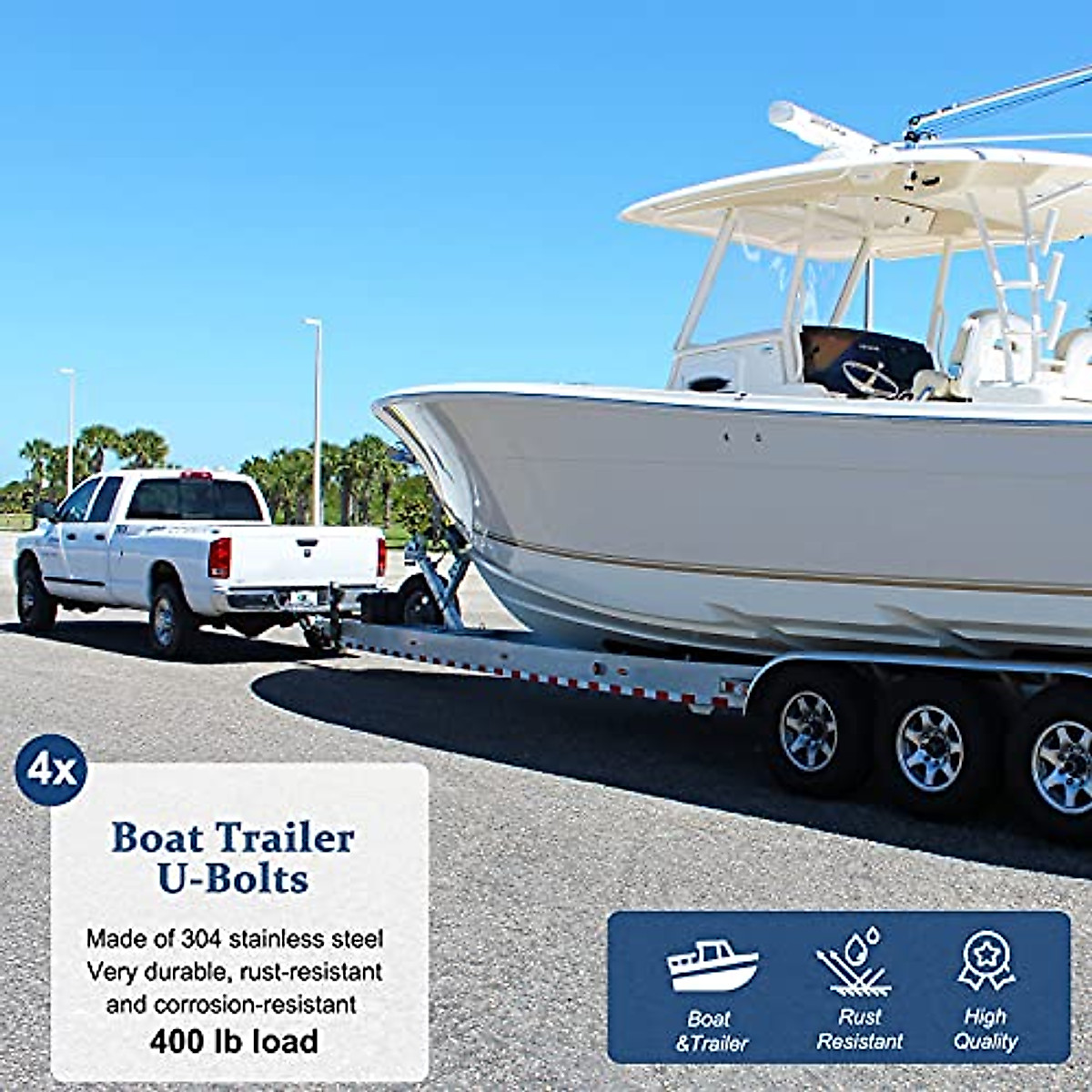 304 Stainless Steel Square U-Bolts Boat Trailer (1/2" D x 3-1/16" W x 5-5/16" L),U Bolt Fit 3" x 3" Square Trailer Frame(4PCS)