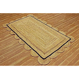 Casavani Scalloped Collection Rectangular Area Trend Rug - 4' x 6', Beige and Yellow, Braided Jute Rug With Scallop Design Ideal for High Traffic Areas in Entryway, Living Room, Bedroom