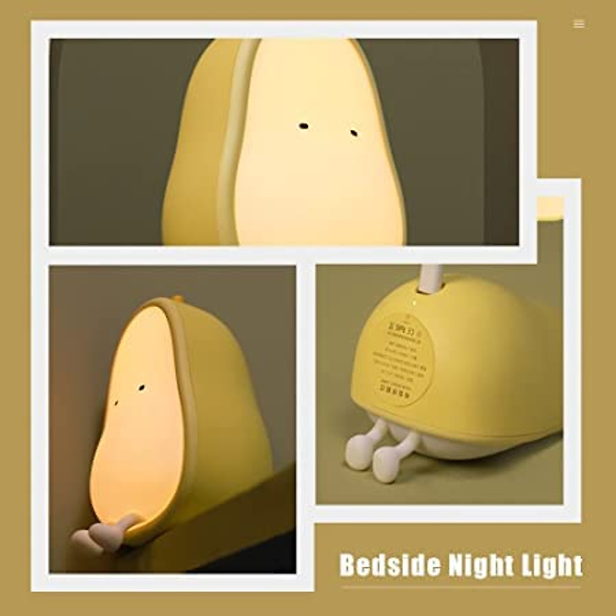 BFYCHYC Night Lights for Kids USB Rechargeable Lamps, BPA-Free ABS+Silicone Bedside Lamp for Breastfeeding,Color Changing, Yellow Pear