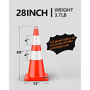 BATTIFE 12Pack Traffic Safety Cones 28 inches with Reflective Collars, PVC Orange Construction Cone for Traffic Control, Driveway Road Parking