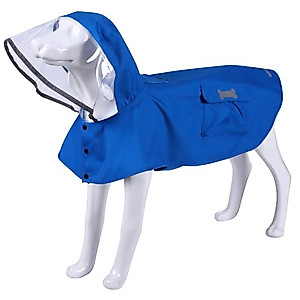 Waterproof Dog Raincoat, Adjustable Reflective Lightweight Pet Rain Clothes with Poncho Hood (Large, Blue)