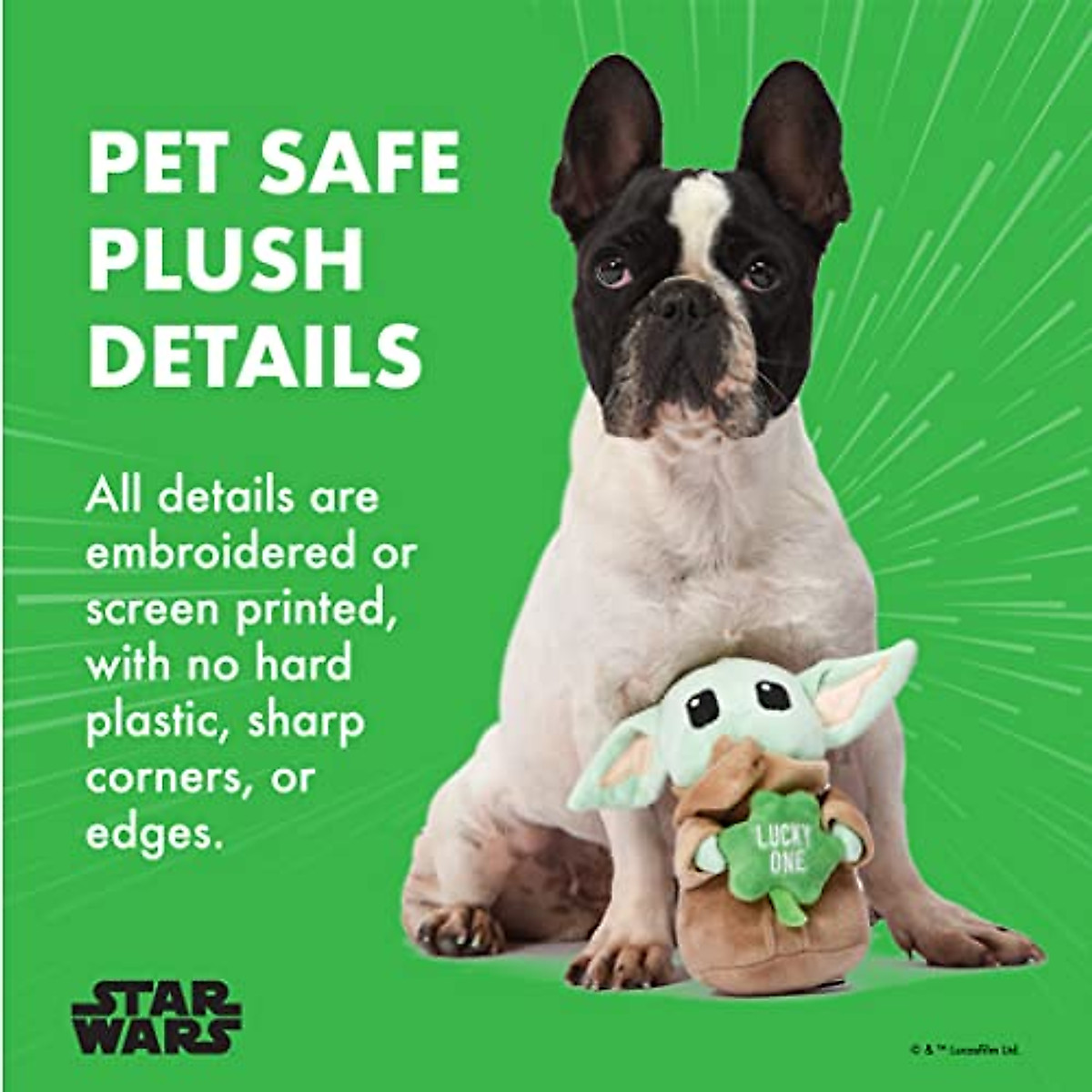 STAR WARS St Patty's 6" Grogu Lucky One Squeaker Pet Toy | St. Patrick’s Day Toy Themed Grogu Baby Yoda The Child | Medium Dog Squeaker Toy for Dogs, (FF19509)