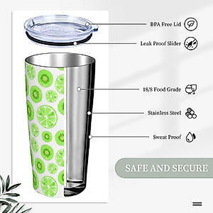 20oz Tumbler Unique Kiwifruit Print Double Wall Vacuum Insulated Coffee Mug with Lid and Metal Straw Brush Reusable Stainless Steel Water Bottle Travel Cup Gifts for Car Ice Drinks Hot Beverage