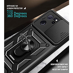 Kainevy for Xiaomi 13T Pro Case Heavy Duty with Camera Protective Cover Xiaomi 13T Pro Case Shockproof with Ring Magnetic Stand Black Aesthetic Cool for Men Boys Durable Case (Black)