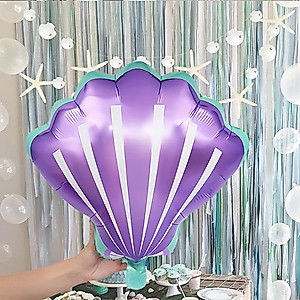 8 Pcs Mermaid Tail Balloons and Seashell Balloons 25.5 inch Large Purple Mermaid Tail Foil Balloons for Wedding Summer Beach Mermaid Sea Themed Birthday Party Decorations Supplies