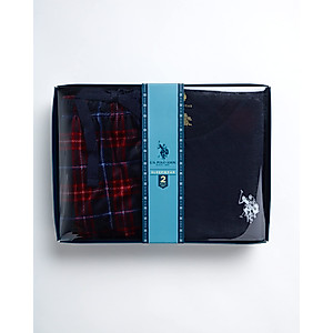 U.S. Polo Assn. Men's Pajama Set - 2 Piece Long Sleeve T-Shirt and Fleece Lounge Pants, Gift Box, Size Medium, Sky Captain