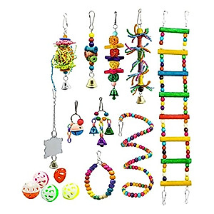 UGPLM 15Pcs Bird Toys Kit Chewing Toys with Bell Ball Bird Training Toys for Small Parakeets, Cockatiels, Budgies, Conures, Finches