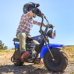 XtremepowerUS Pro-Series 99cc 3.5HP Gas Powered Off Road Trail Bike Dirt Bike Ride One Bike, Mini Bike for Adults & Kids Over Age 13+, Blue