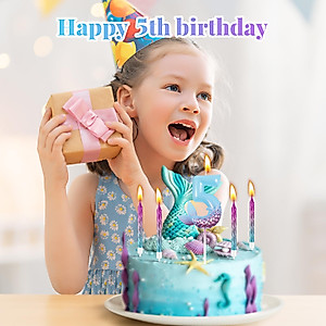 MTLEE 13 Pcs Birthday Candles Set 1 Mermaid Birthday Candle with 12 Pcs Rainbow Spiral Candles Mermaid Cake Toppers Mermaid Birthday Decorations Mermaid Theme Birthday Cake Candles (Number 5)