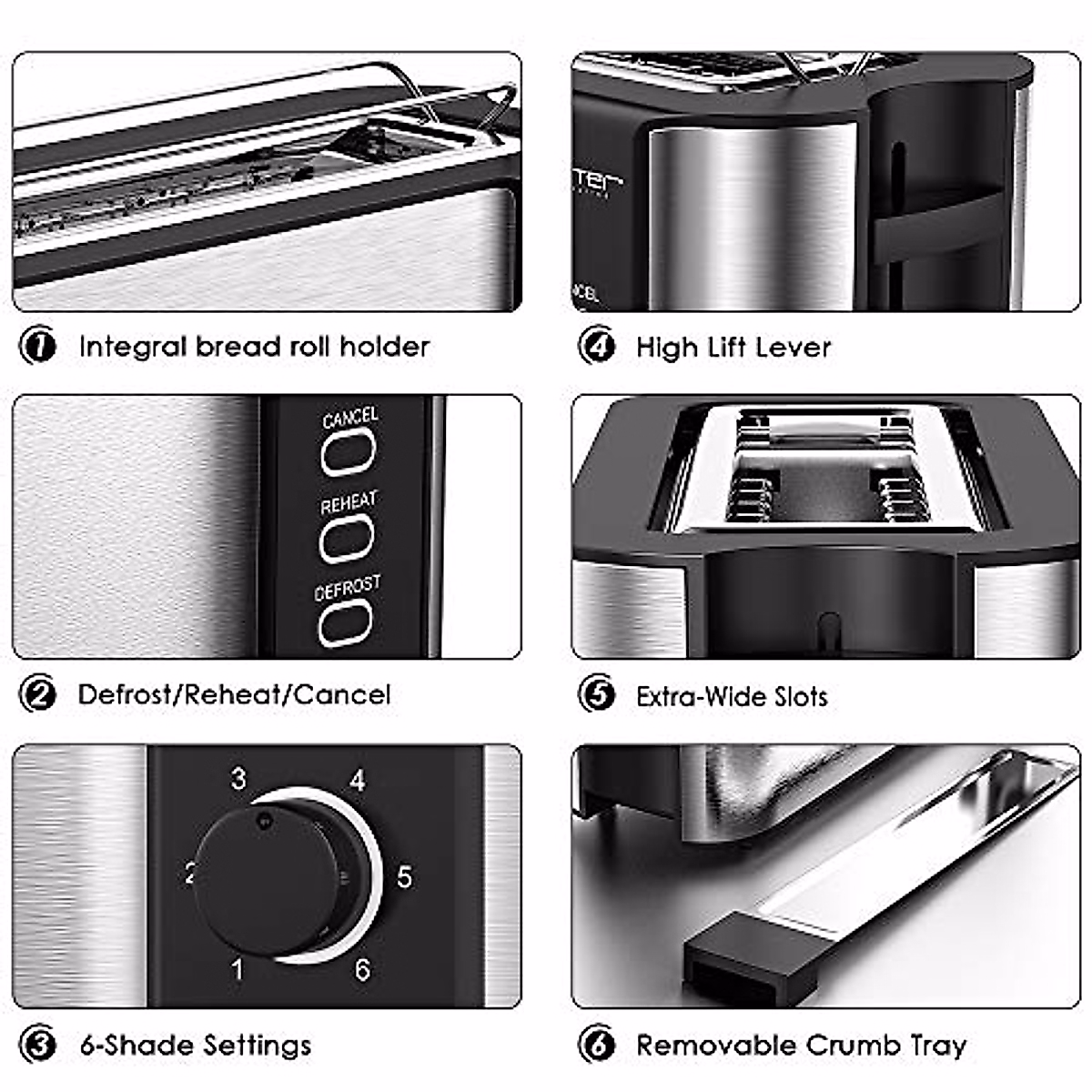 Long Slot Toaster, 2 Slice Toaster Best Rated Prime with Warming Rack, 1.7'' Extra Wide Slots Stainless Steel Toasters, 6 Bread Shade Settings, Defrost/Reheat/Cancel, Removable Crumb Tray, 1000W