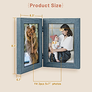 Golden State Art, 5x7 Double Picture Frame Vertical Hinged Photo Frame 2 Opening Folding Family Frames Collage, with Real Glass (5x7, Blue, 1-Pack)
