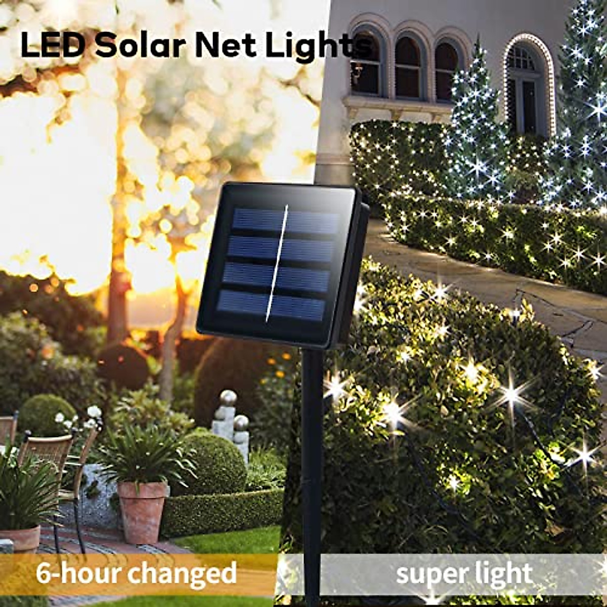 echosari Solar Powered 120 LED Net Mesh String Lights with IP65 Waterproof & 8 Modes, 5.9Ft x 3.9Ft Dark Green Cable Fairy Icicle String Lights for Fence/Garden/Wedding Party (Cool White)