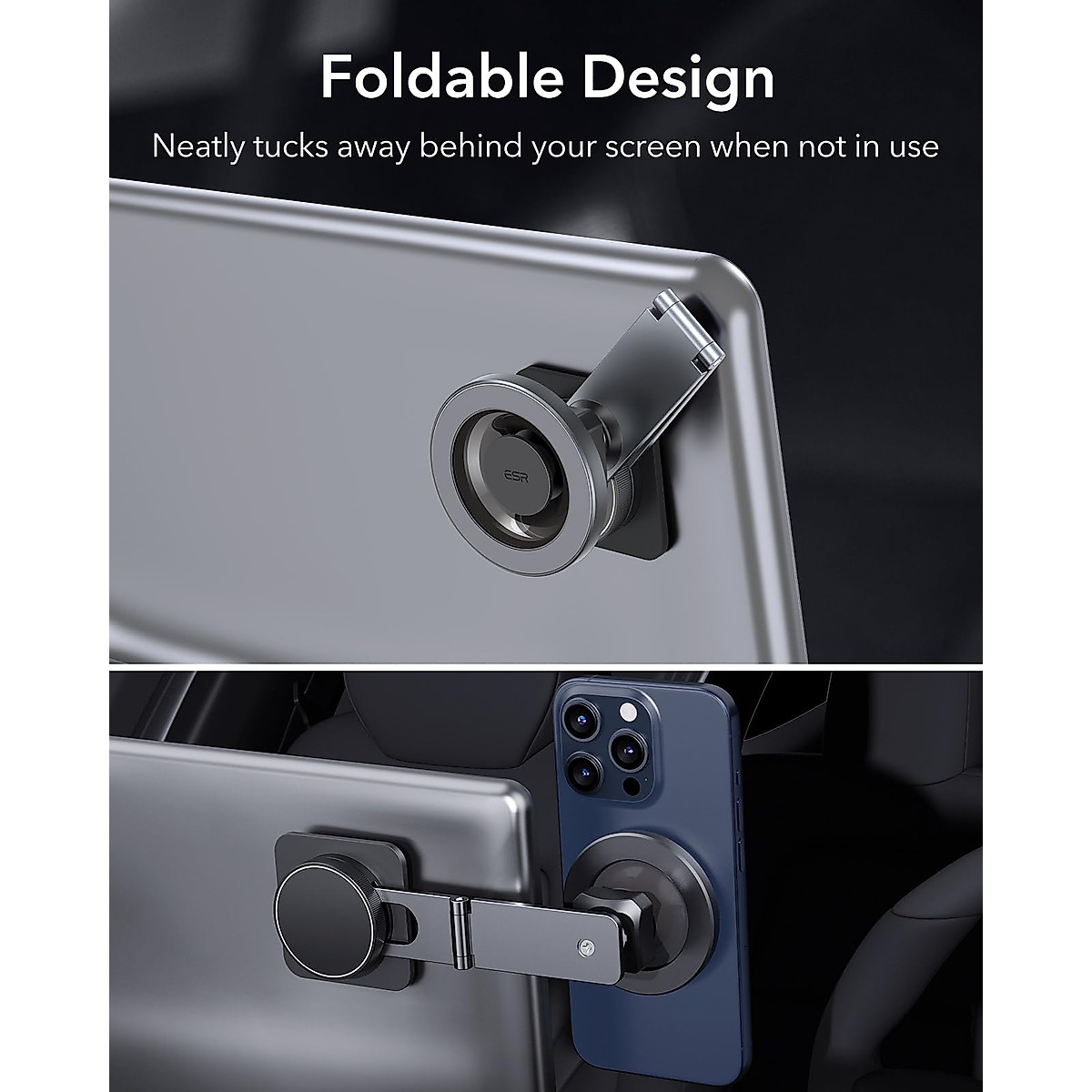 ESR for MagSafe Car Mount, Foldable Dashboard/Tesla Magnetic Car Mount,Tesla Touchscreen Car Phone Holder Mount, Magnetic Phone Holder for Car, for iPhone 15/14/13/12, Charging Not Supported, Grey