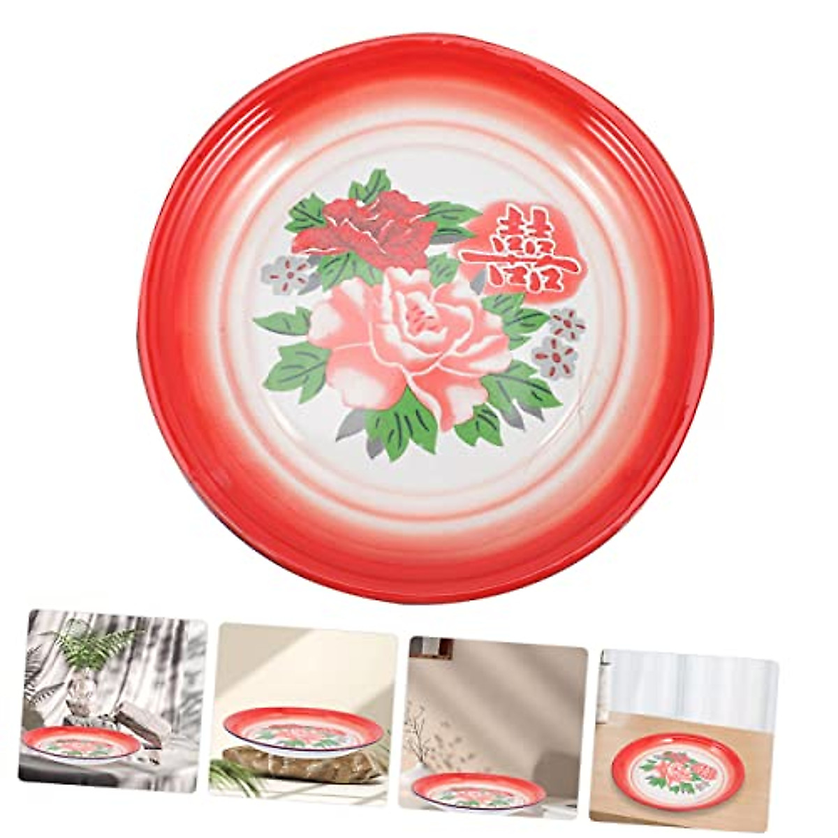 TOGEVAL Enamel Plate Nut Trays Wedding Table Decor Ceramic Tray Wedding Food Platter Snack Serving Platter Chinese New Year Nut Tray Home Storage Plate Chinese Style Dish Plate Enamel Dish