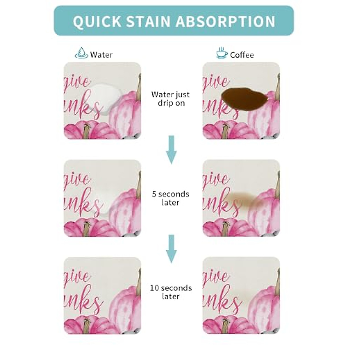 Coffee Mat for Counter, Give Thanks Pink and White Watercolor Pumpkins Absorbent Hide Stain Coffee Bar Mat, Non-slip Coffee Bar Accessories Kitchen Drying Mat Fit Under Coffee Maker Espresso Machine
