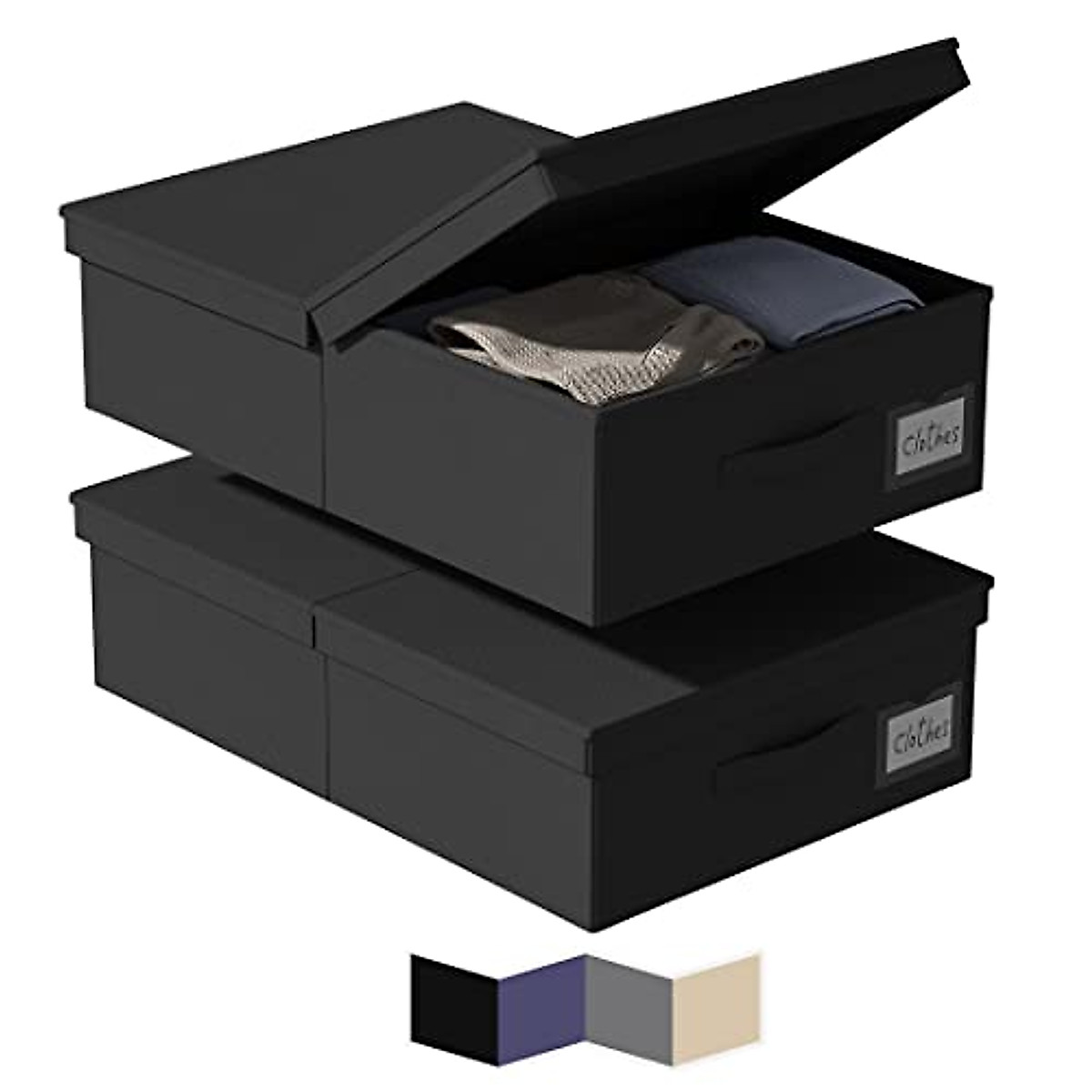 Under Bed Storage Bins With Lids - 2Pack Underbed Storage Containers Foldable Stackable Storage Box Sturdy Clothes Storage Organizer (Small-23.6"*16.5"*6", Black)