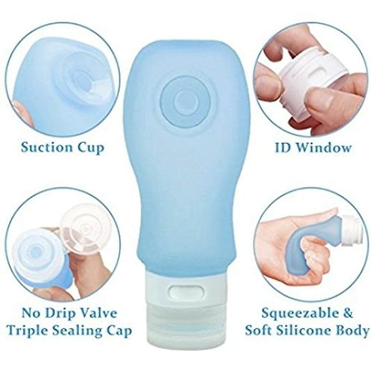 3oz Silicone Travel bottles - Travel Size Containers for Shampoo and Toiletries - Small Squeeze Bottle Set