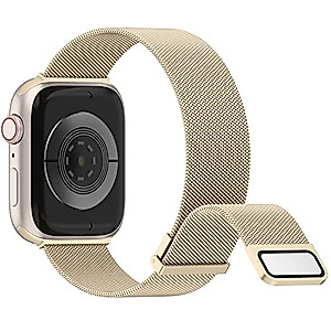Vanjua Metal Band Compatible with Apple Watch Bands 41mm 40mm 38mm 42mm 44mm 45mm 49mm Women Men, Adjustable Stainless Steel Mesh Replacement Strap for iWatch Series Ultra 8 7 6 5 4 3 2 1 SE (38mm/40mm/41mm, Champagne Gold)