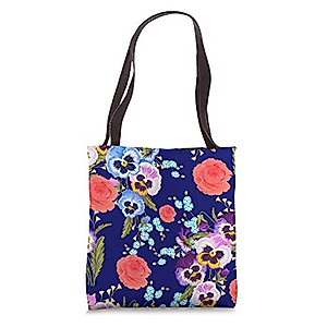 Western Pioneer Country Woman Pansy Floral Pattern with Blue Tote Bag