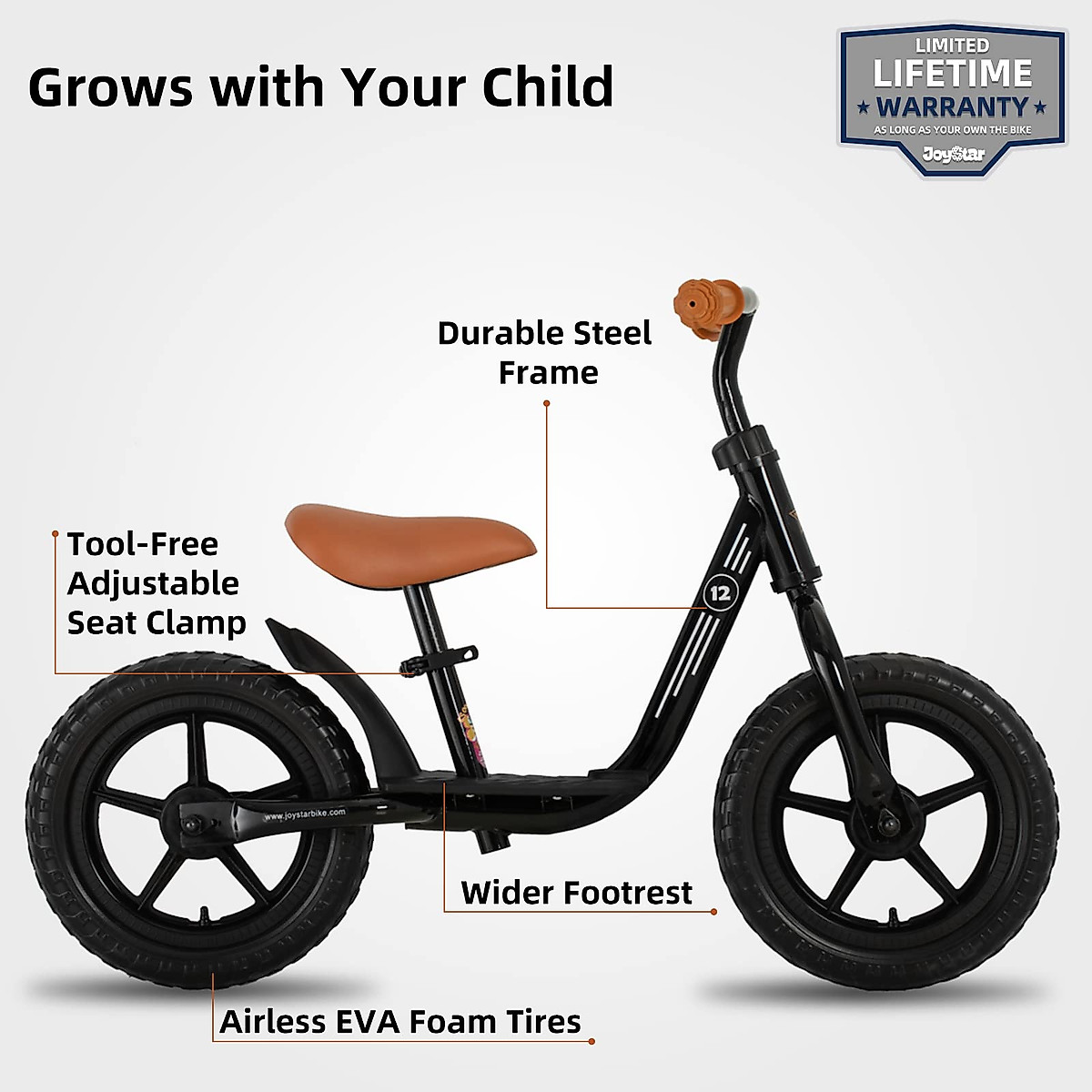 JOYSTAR 10 Inch Toddler Balance Bike 2 Year Old Push Bicycle with Footrest Glider Bikes Toddler Bike No Pedal Bicycle for Baby Birthday Gifts for 2-4 Boys Black