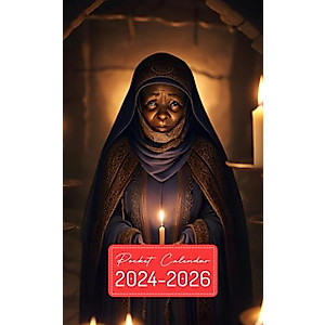 Pocket Calendar 2024-2026: Two-Year Monthly Planner for Purse , 36 Months from January 2024 to December 2026 | Aged African woman | Mysterious dungeon | Warm candlelight