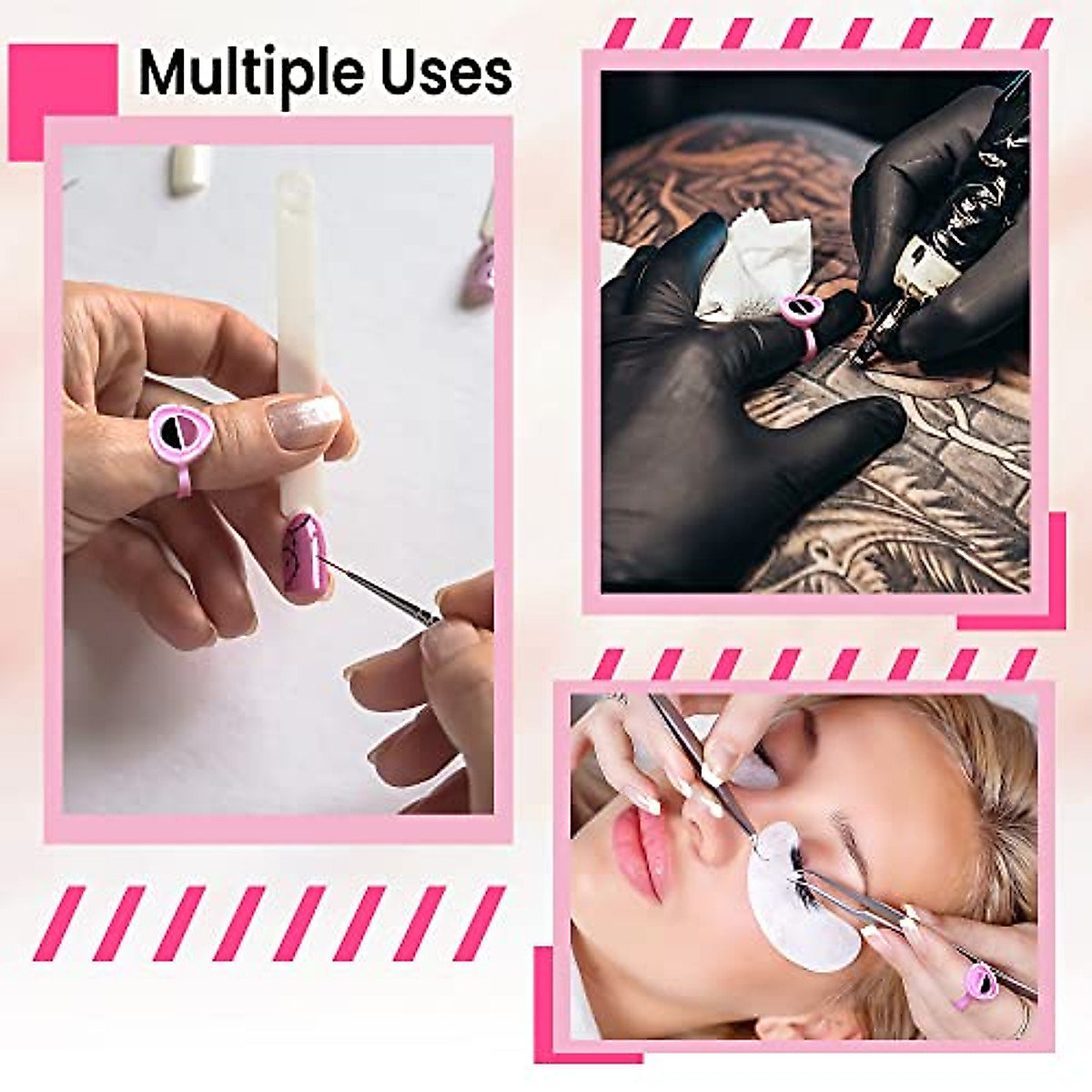 KB Essentials 100pcs Glue Rings for Eyelashes Extension - Lash Extensions Supplies Glue Holder for Lashes Fan – Adjustable, Disposable & Blossom Ring Fanning Cups for Nail Art, Tattoo & Makeup