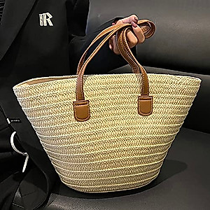 Juoxeepy Straw Bag for Women Summer Beach Bag Soft Woven Tote Bag Straw Purse Handmade Beach Bag Woven Rattan Shoulder Bag for Vacation