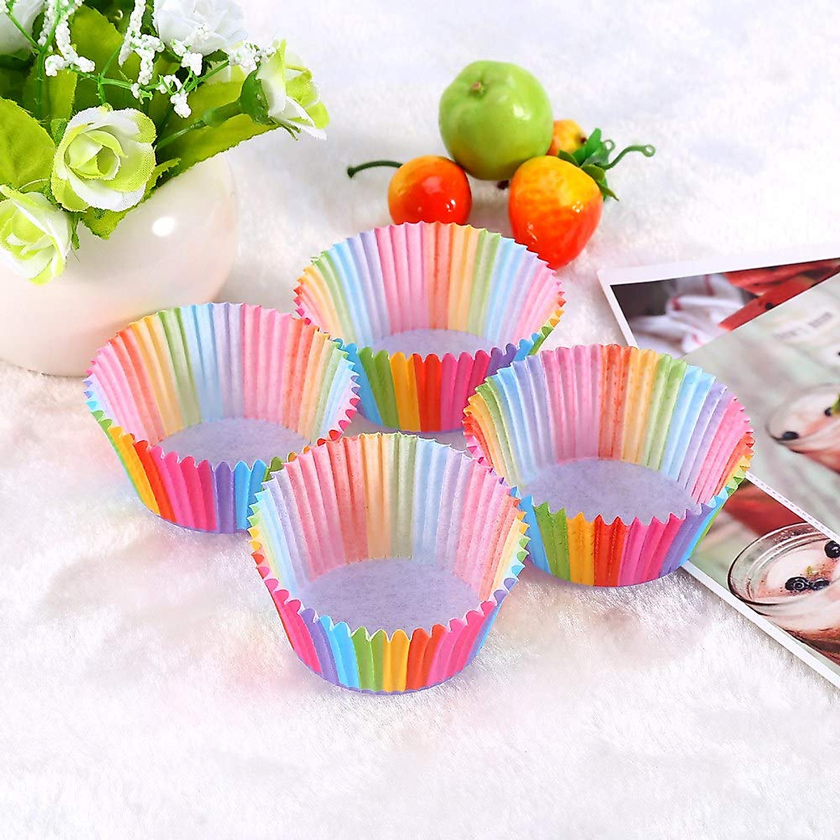 Cupcake Wrappers,100Pcs Rainbow Bright Standard Baking Cups Cupcake Liner Cupcake Paper Baking Cup Muffin Cases Cake