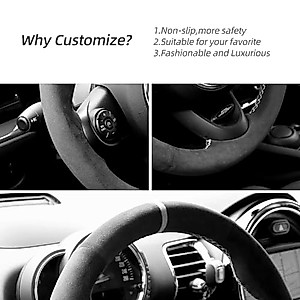 Alfanxi Hand Stitch Alcantara Steering Wheel Cover Compatible with Mini JCW/Clubman JCW/Convertible JCW/Countryman JCW 2014-2023 (White Stripe)