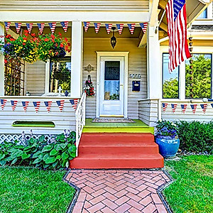 Whaline 30pcs Large USA Patriotic Bunting Banner American July 4th Triangle Flag Garlands Star-Spangled Pennant String Banner for Independent Day Party Grand Opening Home Office Decoration